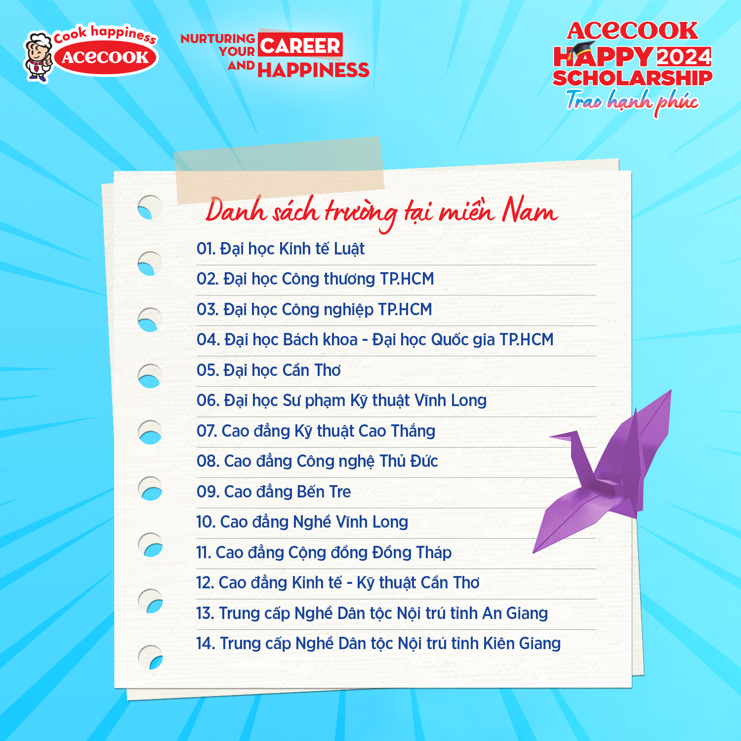 DANH SÁCH 26 TRƯỜNG NHẬN HỌC BỔNG ACECOOK HAPPY SCHOLARSHIP 2024 - Công ...